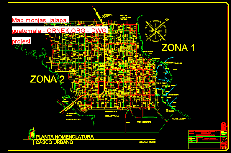Map monjas, jalapa, guatemala dwg projesi - Autocad Projeler