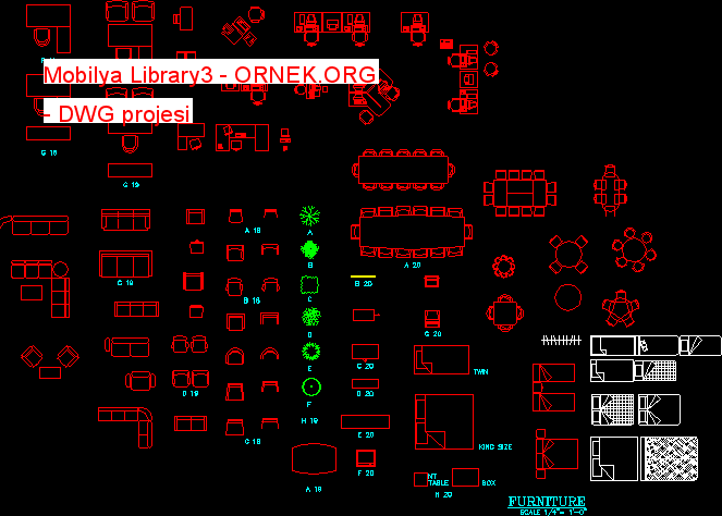 Mobilya Library3 dwg projesi - Autocad Projeler