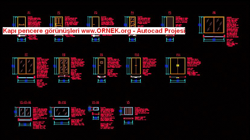 Kapı pencere görünüşleri dwg projesi - Autocad Projeler