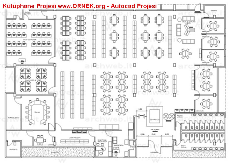 Kütüphane Projesi dwg projesi - Autocad Projeler