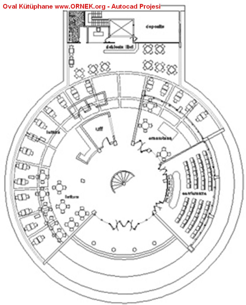 Oval Kütüphane dwg projesi - Autocad Projeler