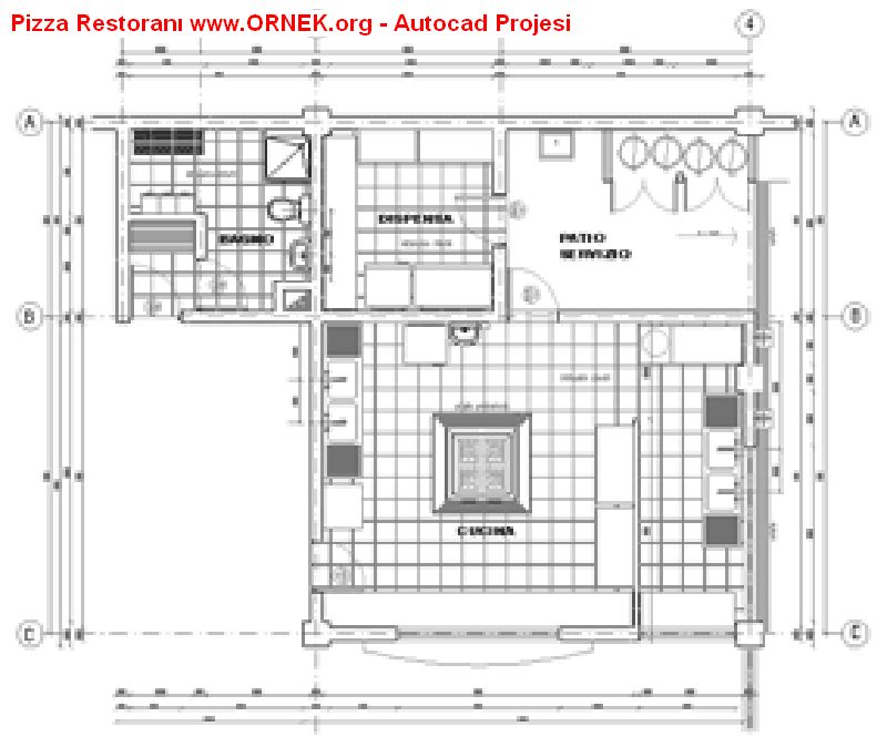 Pizza Restoranı dwg projesi - Autocad Projeler